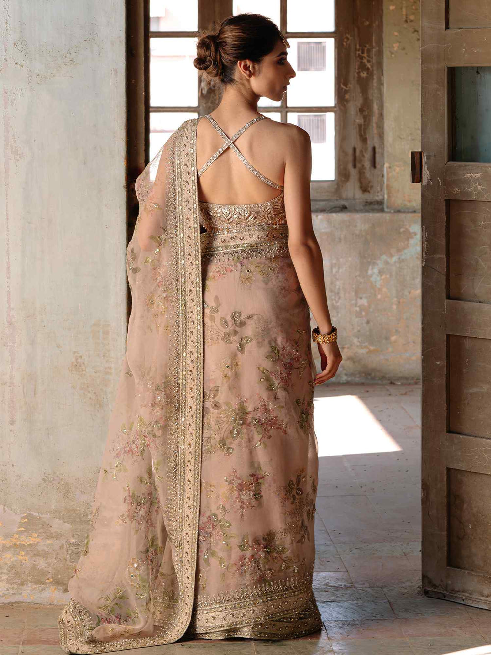 CROSS-BACK BLOUSE W/ SARI | Misha Lakhani